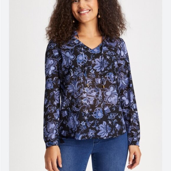 Laura | Tops | Laura Floral Print Long Sleeve Blouse Blue | Poshmark